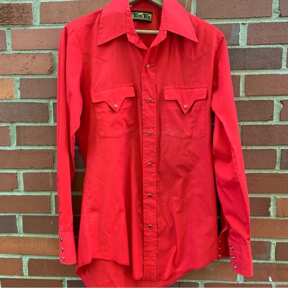 Vintage | Shirts | Vintage Tem Tex Western Shirt Red Pearl Snaps Mens 5 ...